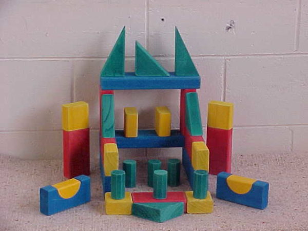 Coloured Building Blocks 38 pieces - Wooden Wheel